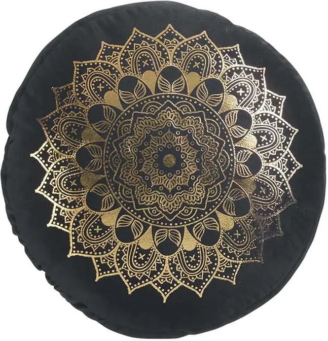 Polštář s výplní MANDALA černá Ø 40 cm x 15 cm Mybesthome