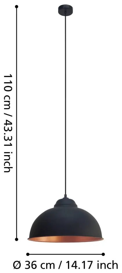 Závěsné svítidlo s kovovým stínidlem v černo-bronzové barvě ø 37 cm TRURO 2 – EGLO