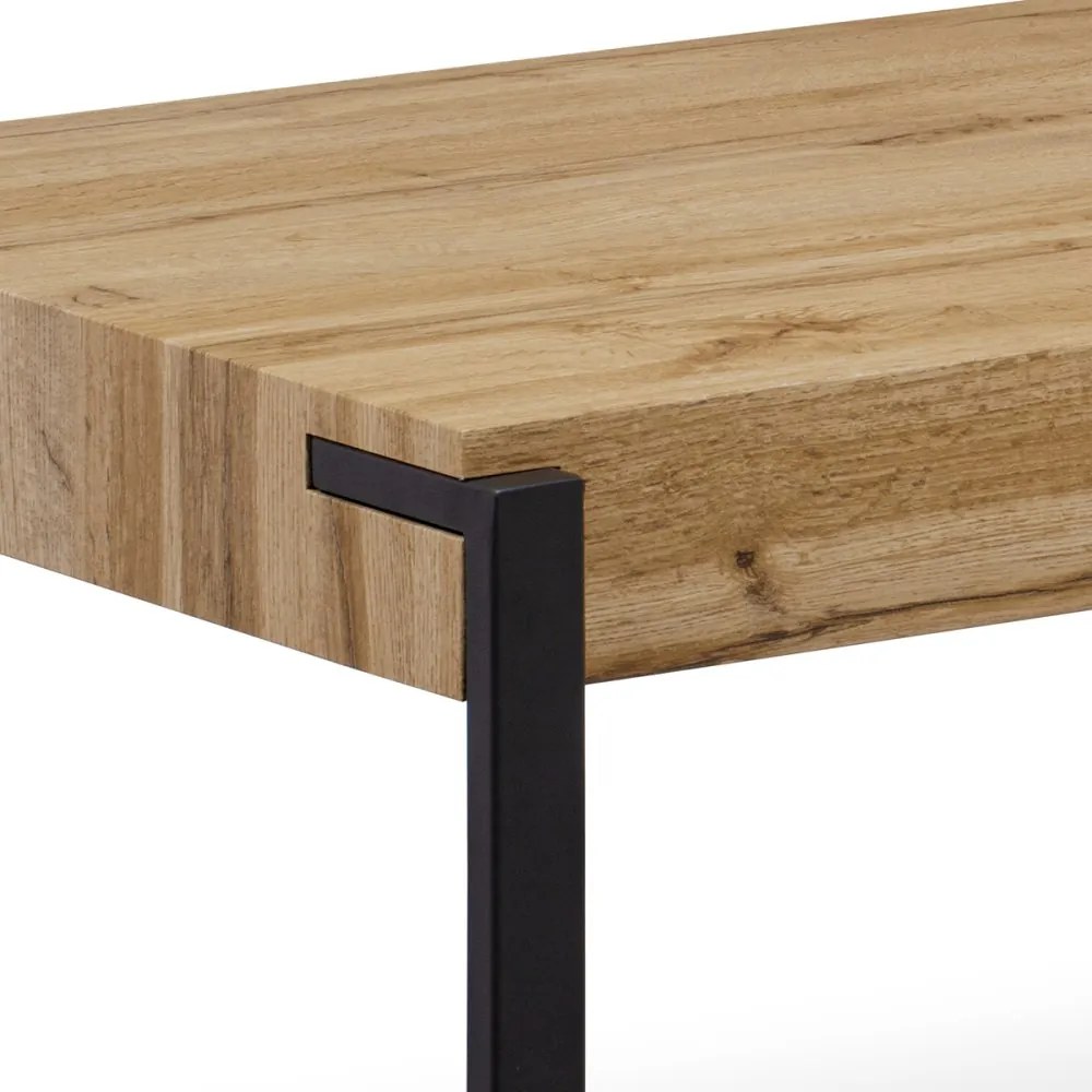 Konferenční stolek MDF divoký dub, kov černý mat (110 x 60) cm – deska tl. 100 mm