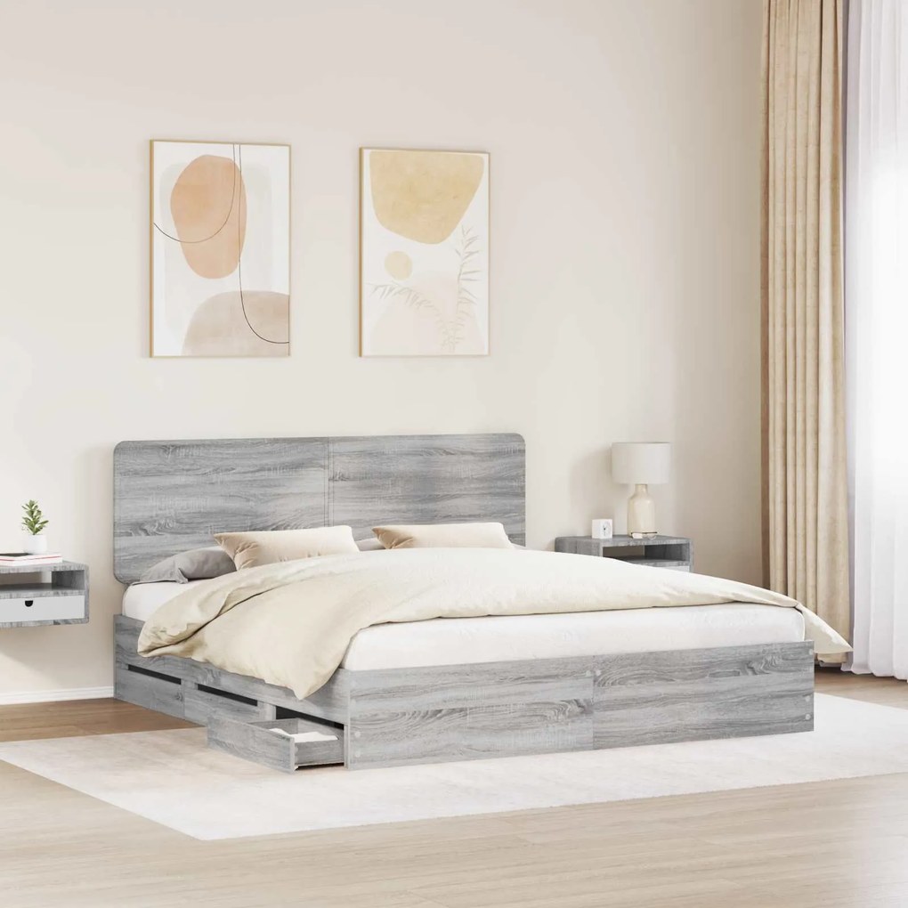 Rám postele s čelo Šedá Sonoma 180 x 200 cm Inženýrské dřevo 3412572