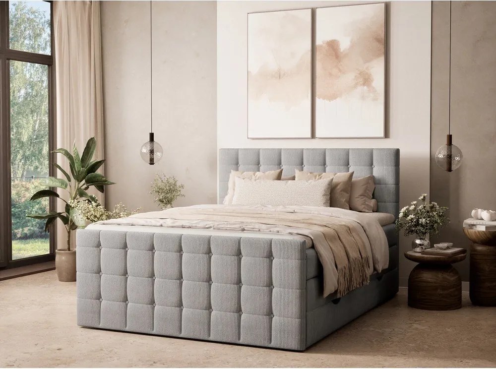 Šedá boxspring postel s úložným prostorem 200x200 cm Tasca – Maison de Rêve