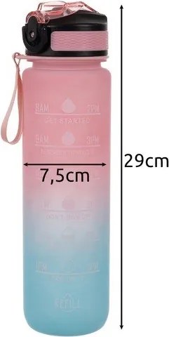 Motivační láhev na vodu 1000 ml, modrorůžová Trizand 24497