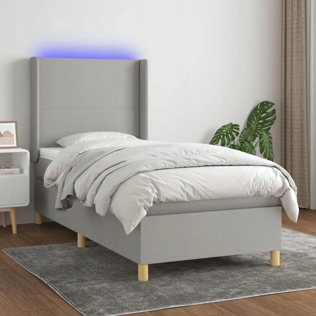 Box Spring Postel S Matrací A Led Textil Světle Šedá Hladký design 100 x