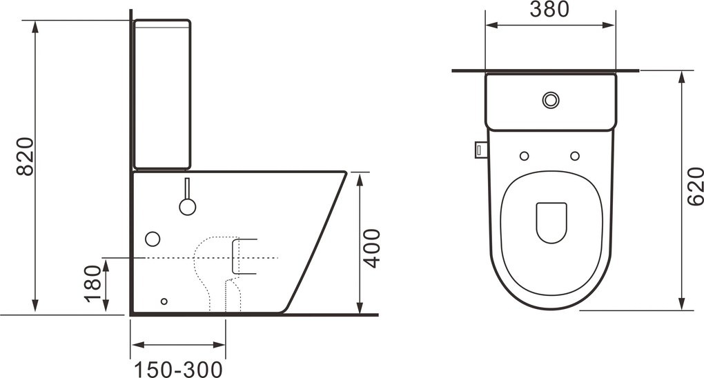 Erga Tina, WC kombi mísa 620x365x820 mm, Rimless + funkce bidetu + toaletní sedátko, černá matná, ERG-V03-TINA-RIM-BID-BK