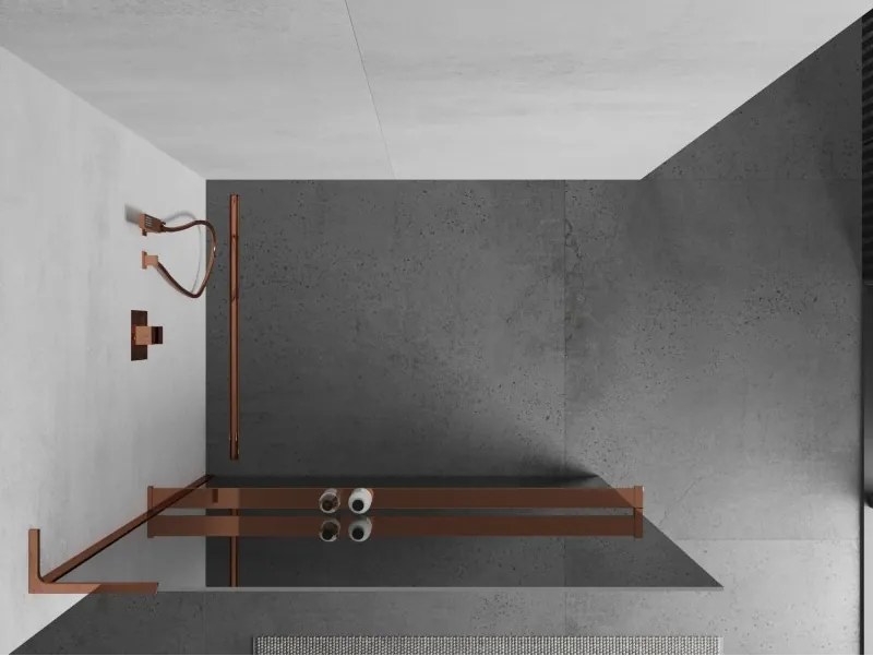 Mexen Kioto+ L, sprchová zástěna Walk-In s poličkou a věšákem 70 x 200 cm, 8mm sklo vzor zrcadlo, růžové zlato profil, 800-070-123-60-50