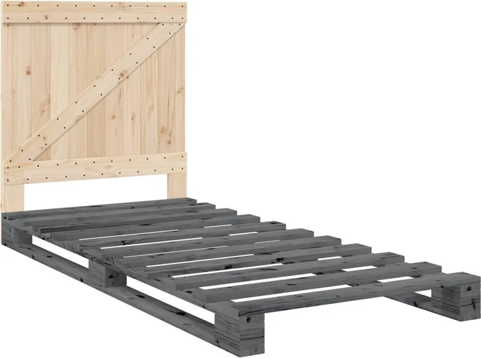 Rám postele s čelem šedý 90 x 200 cm masivní borové dřevo 3281562