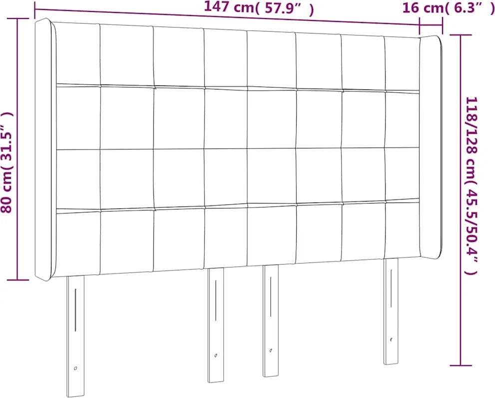Čelo postele s LED černé 147 x 16 x 118/128 cm textil 3124048