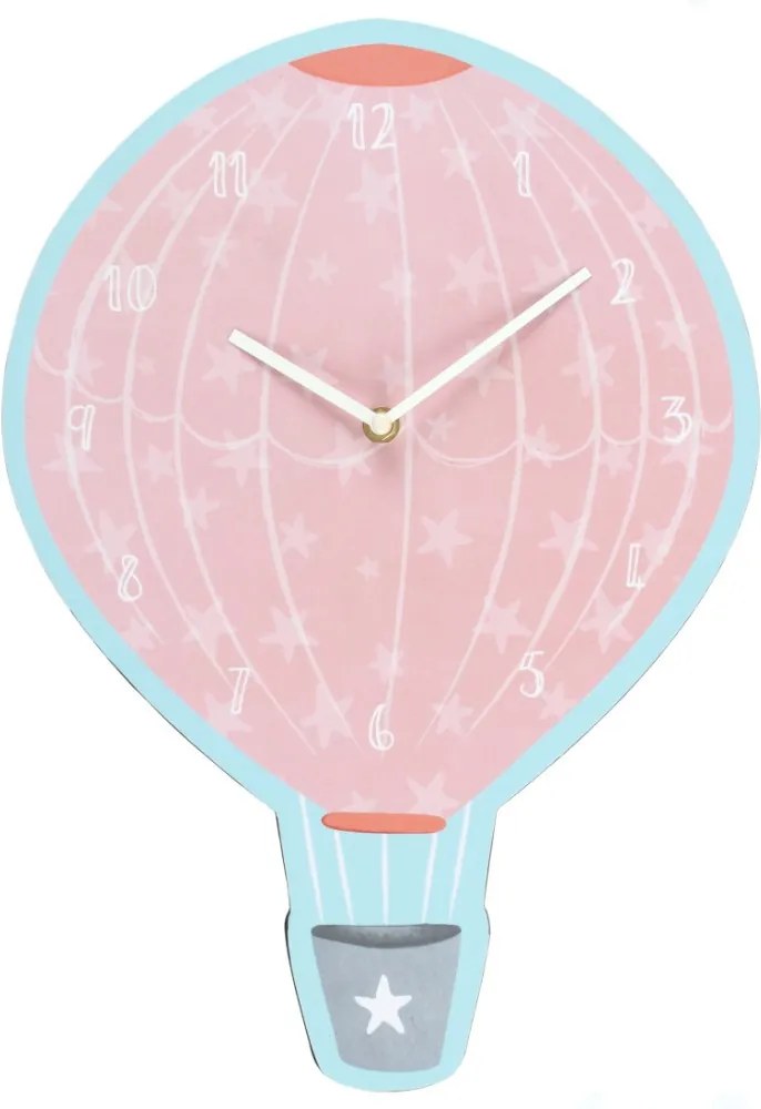 Jones Home &amp; Gift Růžové modré nástěnné hodiny ve tvaru horkovzdušného balónu