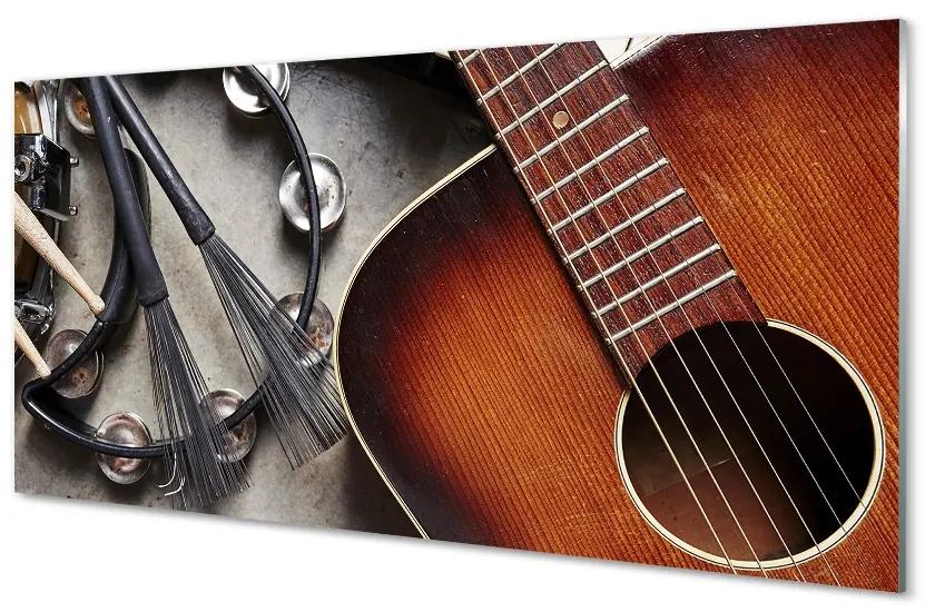 Obraz na skle Kytara Mikrofon tyčinky 125x50 cm