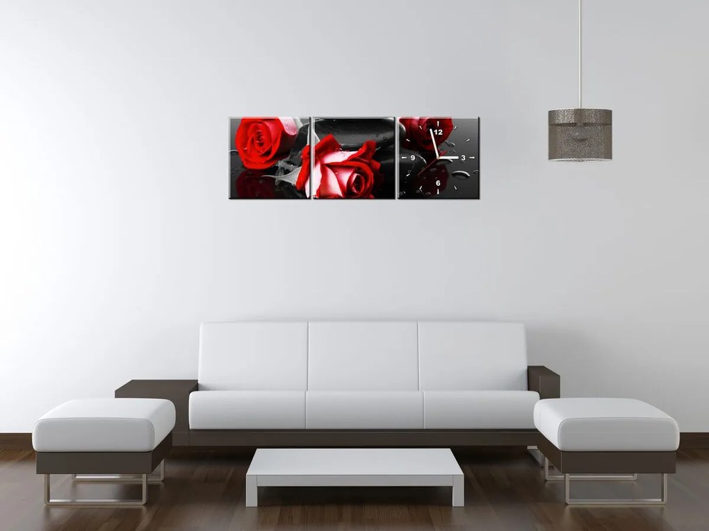 Gario Obraz s hodinami Roses and spa - 3 dílný Rozměry: 80 x 40 cm