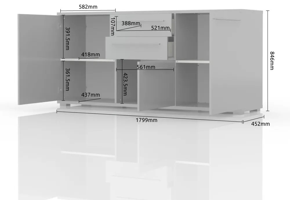 Komoda PIANO K180-3K2F/PN bílá lesk