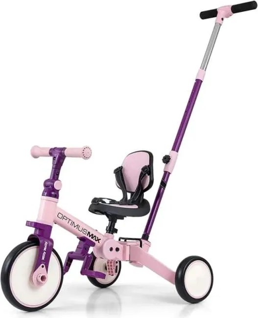 Dětská tříkolka 5v1 Milly Mally Optimus Max s vodící tyčí pink