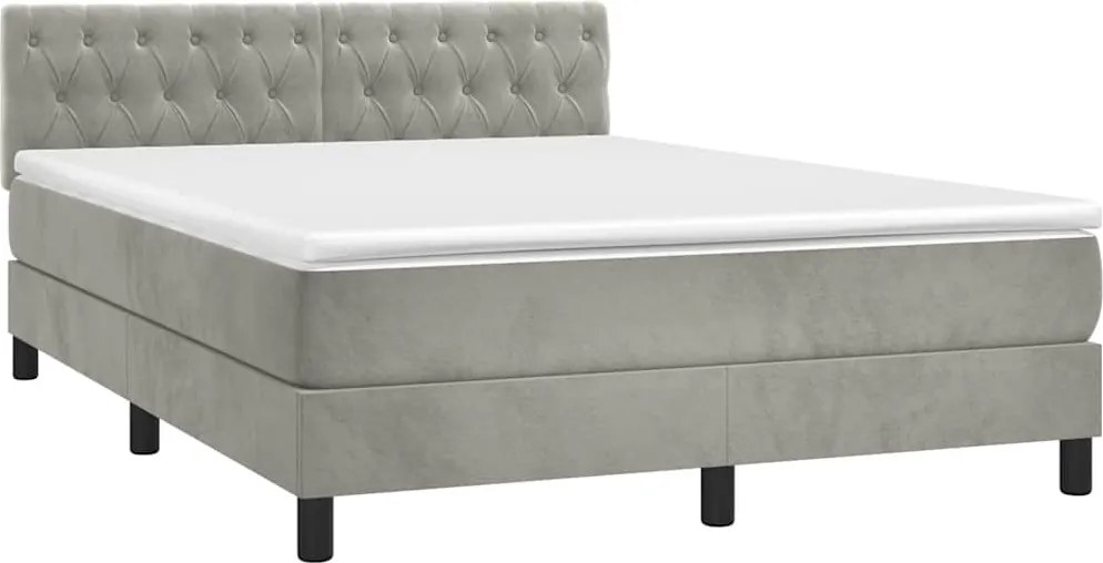 Box spring postel s matrací a LED světle šedá 140x200 cm samet 3134585