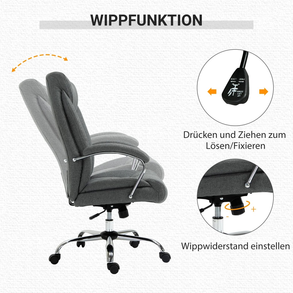 Ergonomická výškově nastavitelná kancelářská židle Vinsetto s funkcí houpání v šedé barvě pro kancelář a domácí kancelář
