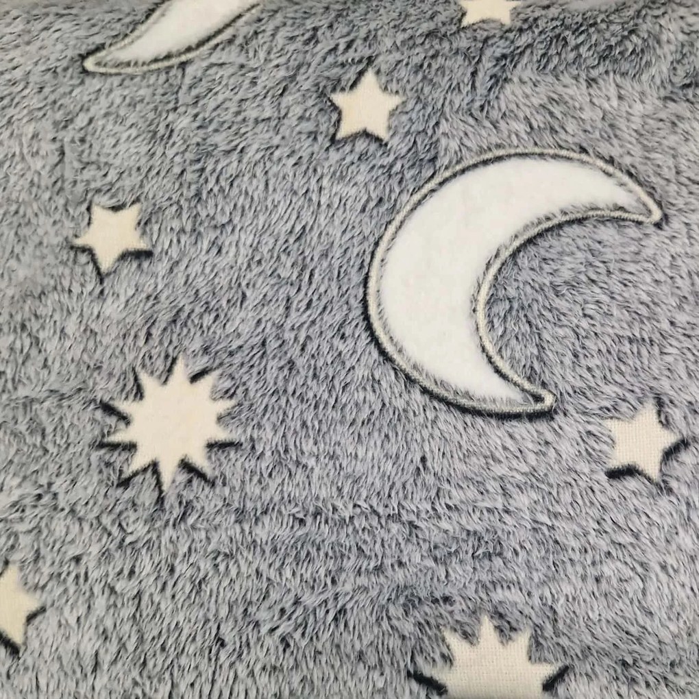Svítící mikroplyšová deka šedá Hvězdy a měsíc 150x200cm