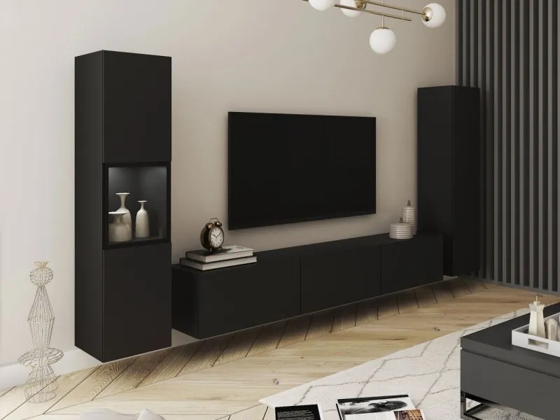 Obývací stěna Zinigo III, Barva: černý grafit, Osvětlení: osvětlení LED - bílé