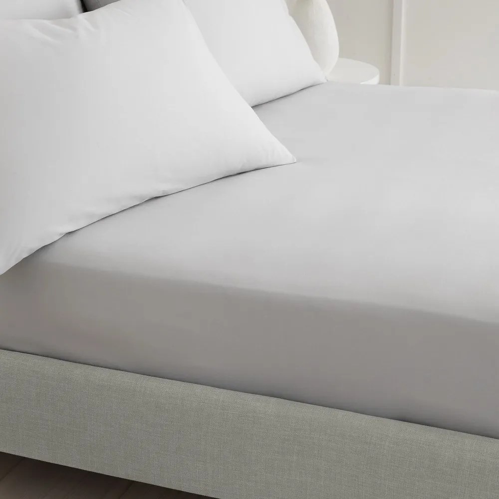 Šedé napínací prostěradlo z bavlněného perkálu 90x190 cm Cotton Percale – Bianca