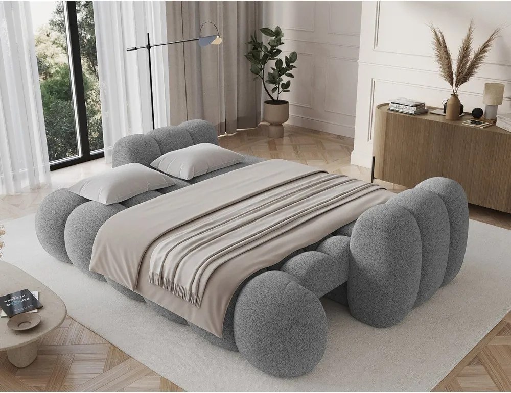 Šedá rozkládací pohovka z textilie bouclé 256 cm Cotonn – ELTAP