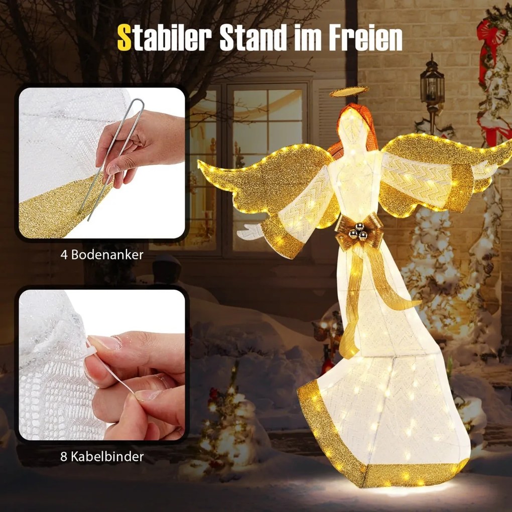 Costway Svítící vánoční anděl 160 cm, teplá bílá