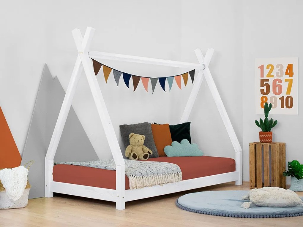 Benlemi Dětská dřevěná postel NAKANA ve tvaru teepee Zvolte barvu: Béžová, Zvolte rozměr: 80x200 cm