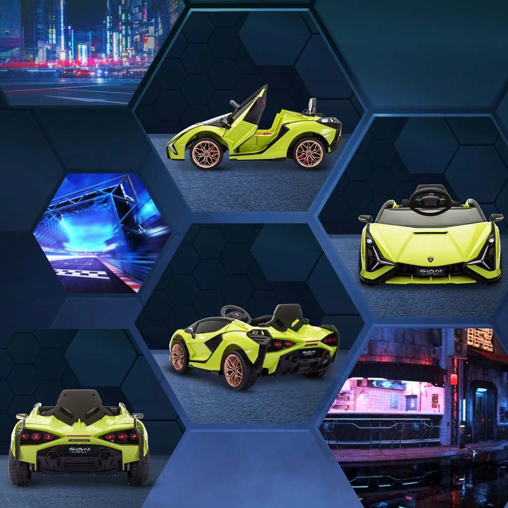 HOMCOM Dětské auto, 2 jízdní režimy, Lamborghini SIAN SUV auto na hraní, elektrické auto s dálkovým ovládáním, hudba (MP3/USB), 37-60 měsíců, zelené …