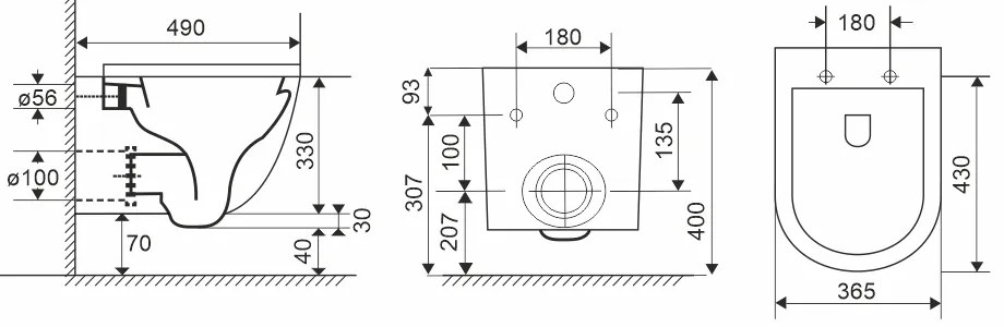 Mereo WC závěsné kapotované Rimless vč. sedátka 495 x 360 x 370 keramika bílé VSD82T1