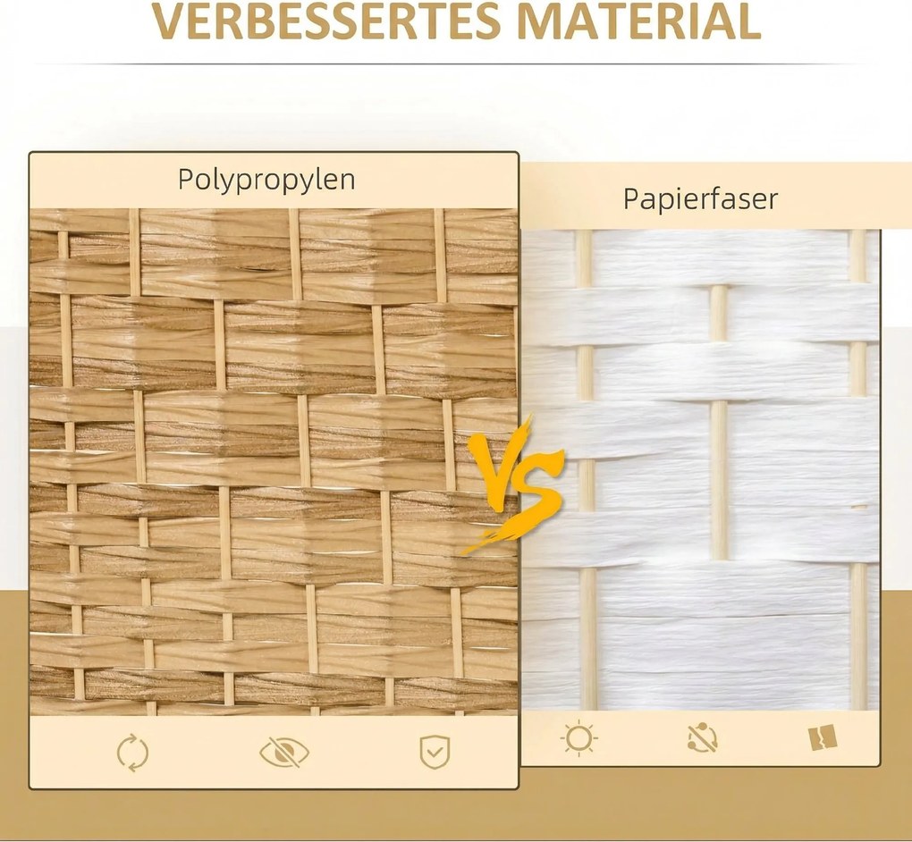 HOMCOM skládací dělící stěna se 6 panely 270x180 cm Záclona pro zajištění soukromí do kanceláře nebo ložnice v přírodním dřevě