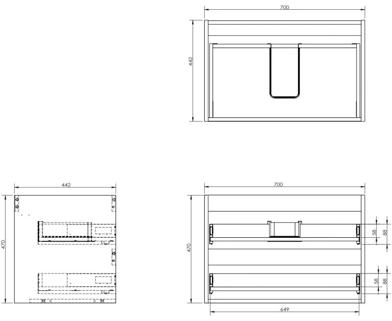 Mexen Box-A, závěsná skříňka 70 cm, 2 zásuvky, matná šedá, 91AX0-0700-470-2-62