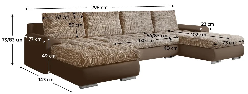 Kondela Univerzální sedací souprava, ekokůže hnědá/hnědý melír, TOLITA U UNI