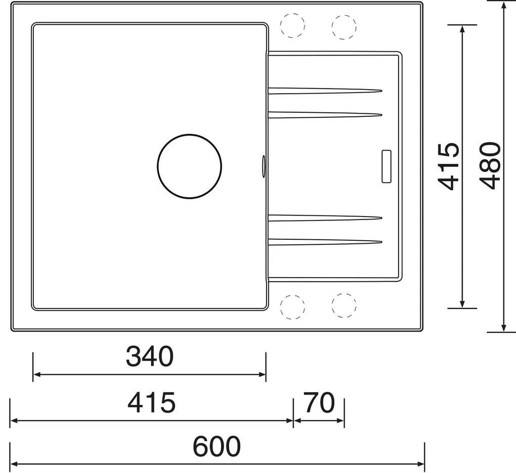 Granitový dřez Sinks Linea 600 N Metalblack