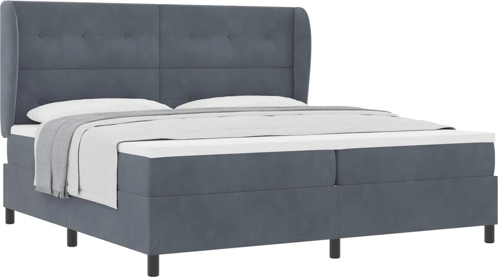 Postel s boxspringem s čelo Tmavě šedá 200 x 200 cm samet 3340947