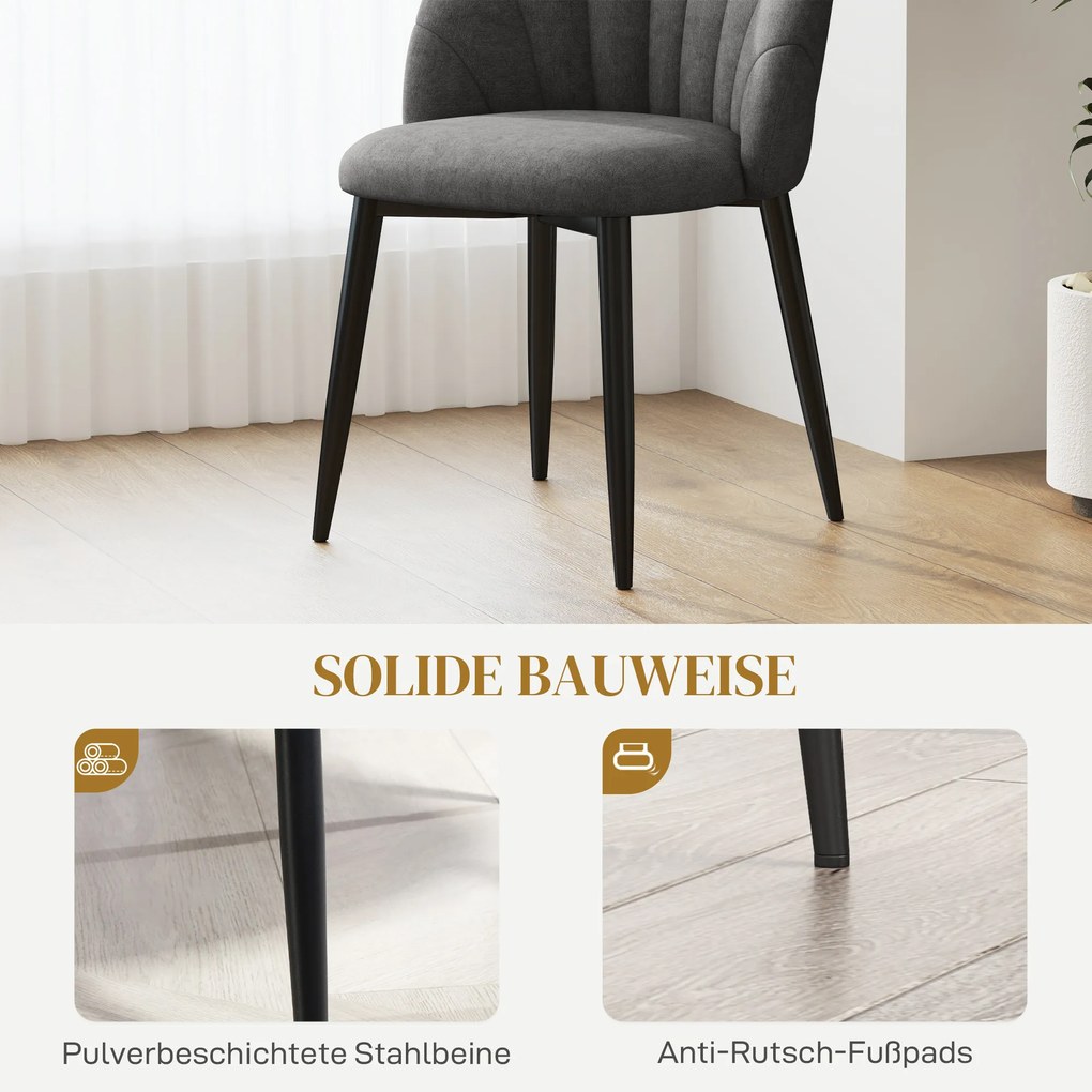 HOMCOM sada 4 židlí v sametovém vzhledu – polstrované ergonomické opěradlo, ocelové nohy, tmavě šedá