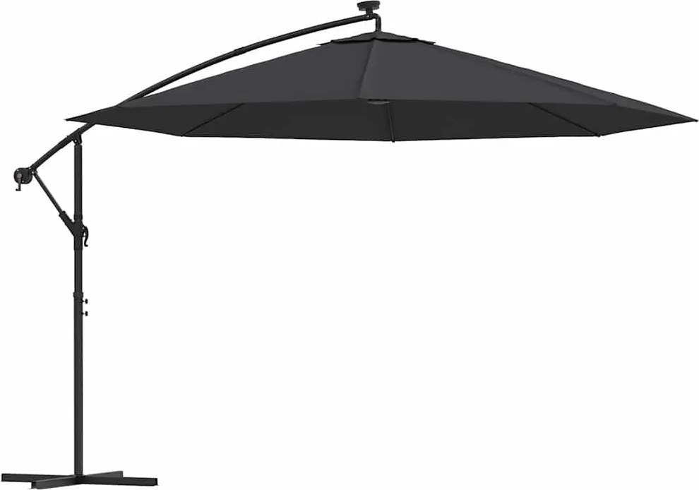 Boční zahradní slunečník s LED osvětlením černý 350 cm 313784