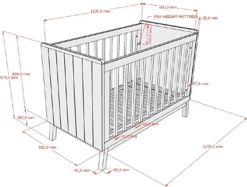 Béžová postýlka z borovicového dřeva s nastavitelnou výškou 60x120 cm Sezane – Vipack
