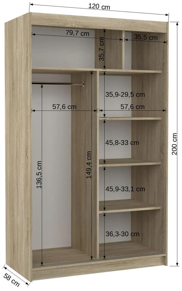 Šatní skříň s posuvnými dveřmi Nordic - 120 cm Barva: Bílá