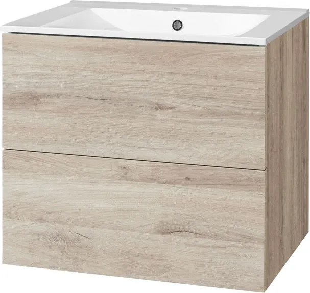 Mereo Mereo, Aira, koupelnová skříňka s keramickým umyvadlem 61 cm, bílá, dub, šedá, CN720