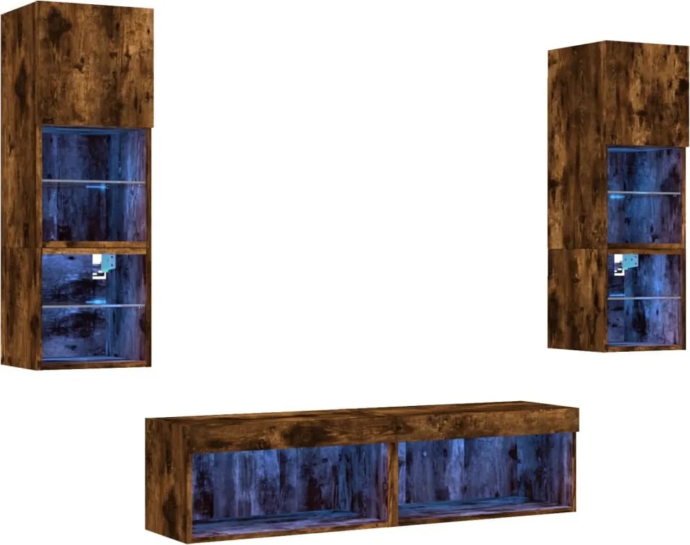 6dílná obývací stěna s LED kouřový dub kompozitní dřevo 3216619
