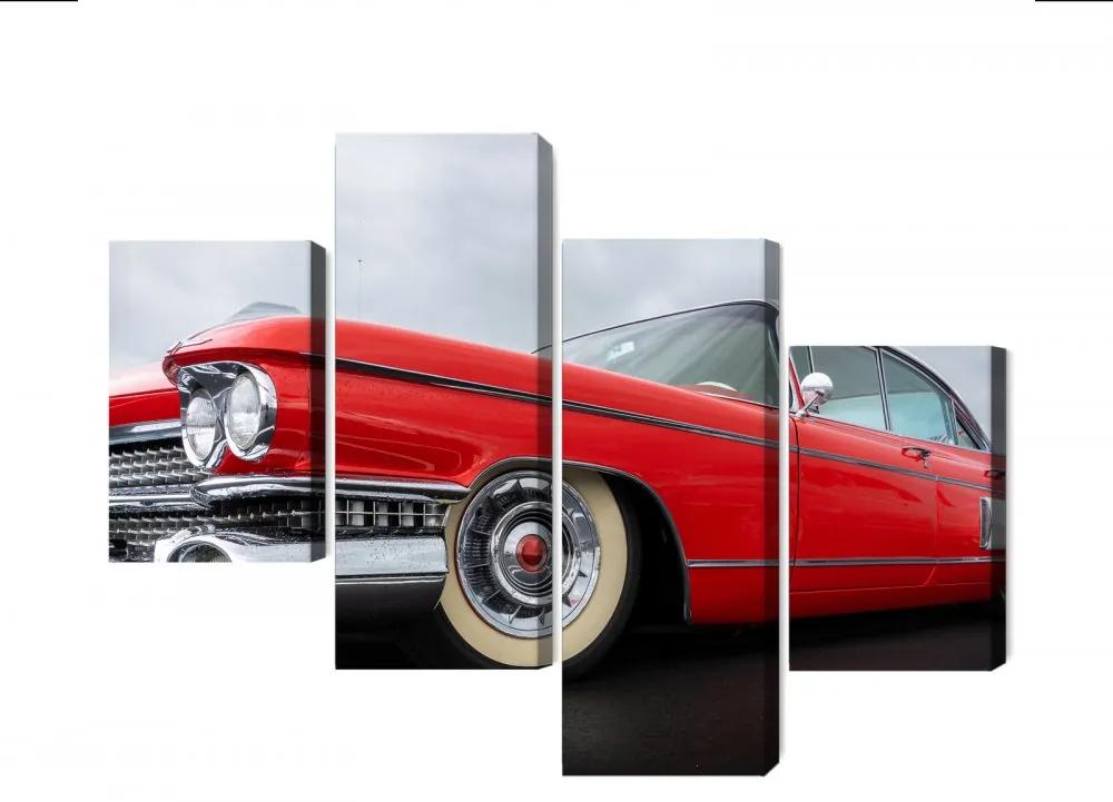 Vícedílný obraz Červené Auto Z 50. Let Nedostatek Nedostatek Přírodní plátno 160x100