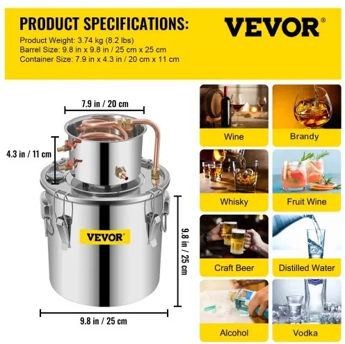 Destilační přístroj Distiller 11,4 l 12 L z nerezové oceli Vodní destilátor Měděná