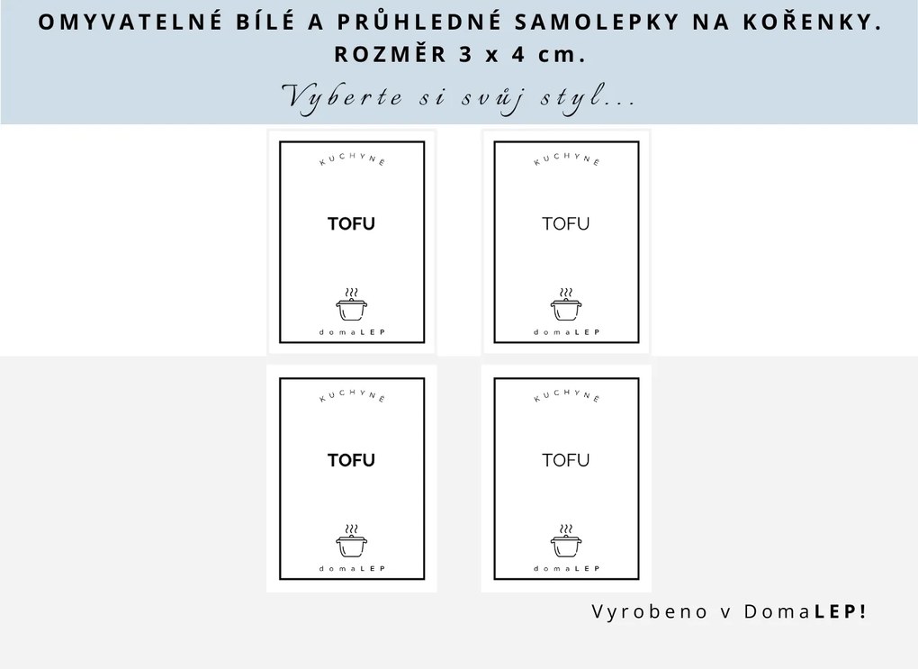 TOFU - Samolepka na kořenky 3 x 4 cm - DomaLEP varianta: BÍLÁ - základní písmo