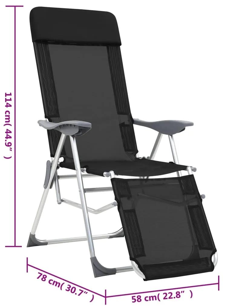 Skládací kempingové židle s podnožkami 2 ks černé textilen - Default Title