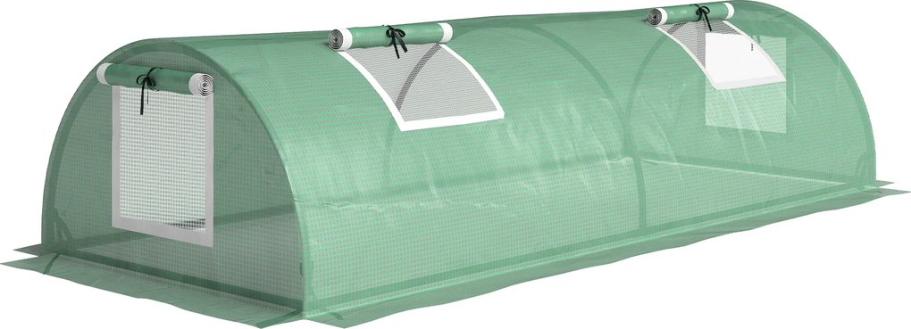 Outsunny Mini tunelový skleník Fóliový skleník s oknem ze síťoviny Fólie PE odolná proti UV záření zelená 200x80x45cm ideální pro zahradní rostliny |…