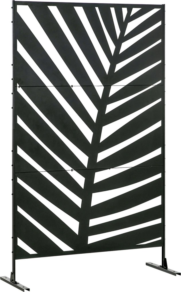 Outsunny Rozdělovač místností 3-panelový 122 x 198 cm Zahradní paraván s vzorem banánového listu Samostatná přepážka s podstavcem 3-panelový paraván z