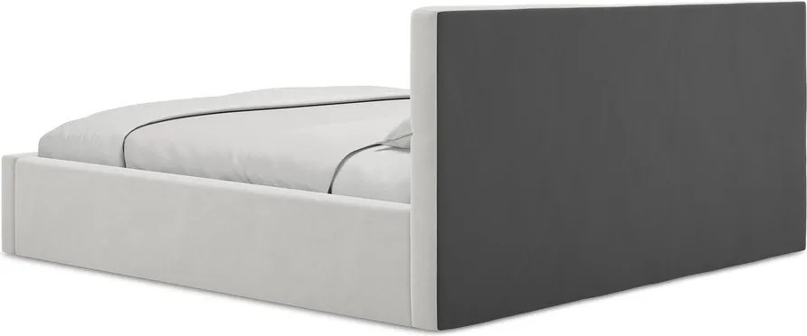 Světle šedá sametová čalouněná dvoulůžková postel s úložným prostorem s roštem 140x200 cm Hiko – Makamii