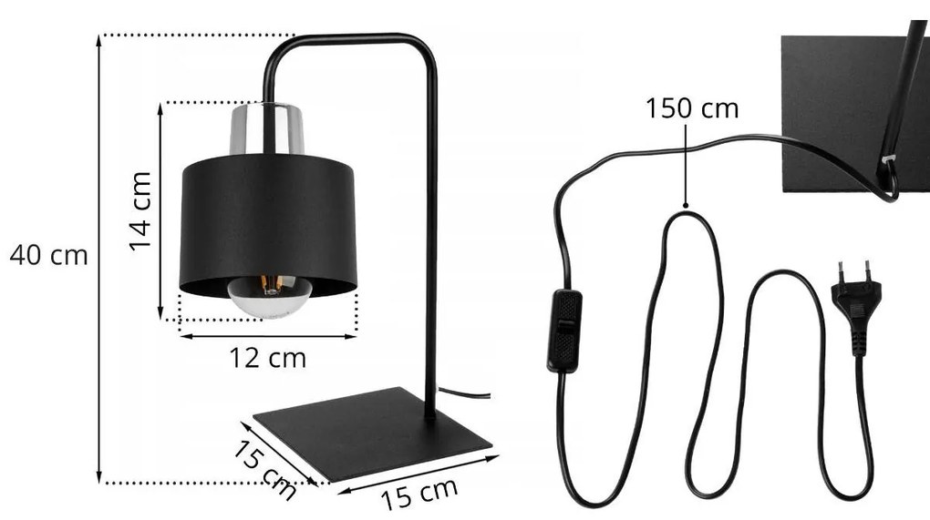 Stolní lampa PANTA, 1x černé kovové stínítko, CH