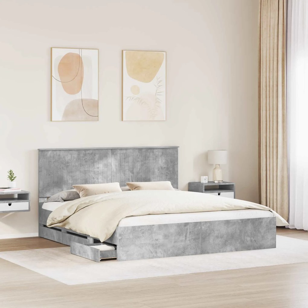 Rám postele s čelo Betonově šedá 180 x 200 cm Inženýrské dřevo 3411092
