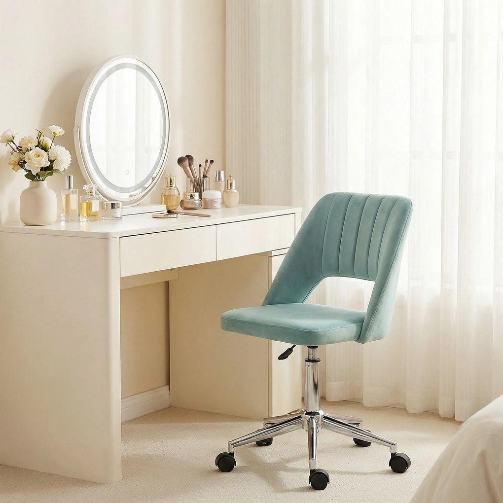 Židle Vinsetto, výškově nastavitelná kancelářská židle bez opěrek, otočná kancelářská židle s sametovým vzhledem, ergonomická make-up židle do ložnic…