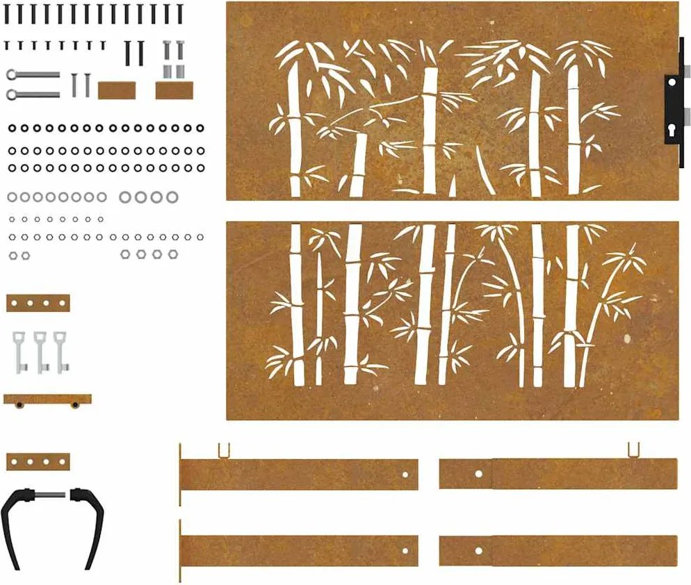 Zahradní brána 100 x 100 cm corten ocel bambusový design 153239