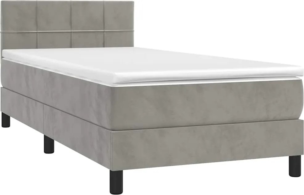Box spring postel s matrací a LED světle šedá 100x200 cm samet 3134387