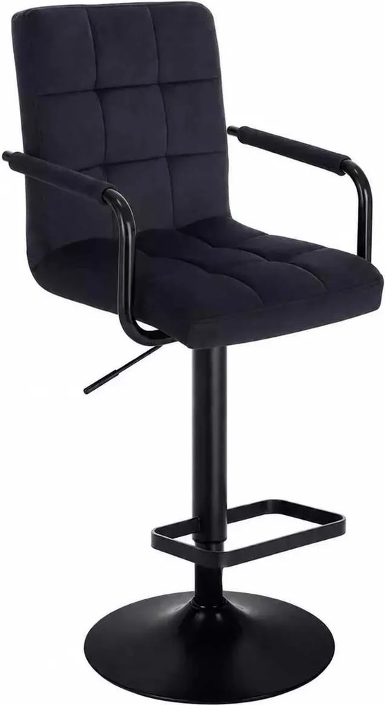 LuxuryForm DESIGN Barová židle VERONA BLACK VELUR na černé kulaté podstavě - černá